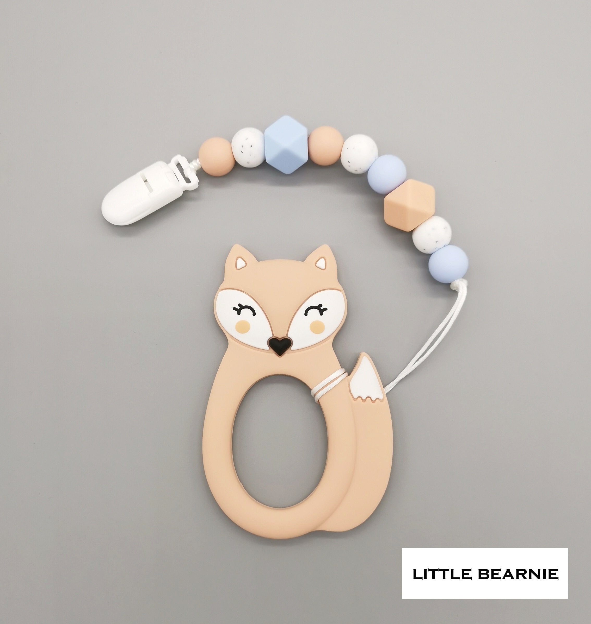 Modern Baby Teether Clip Set - Kawaii Foxy (Beige) | Little Bearnie