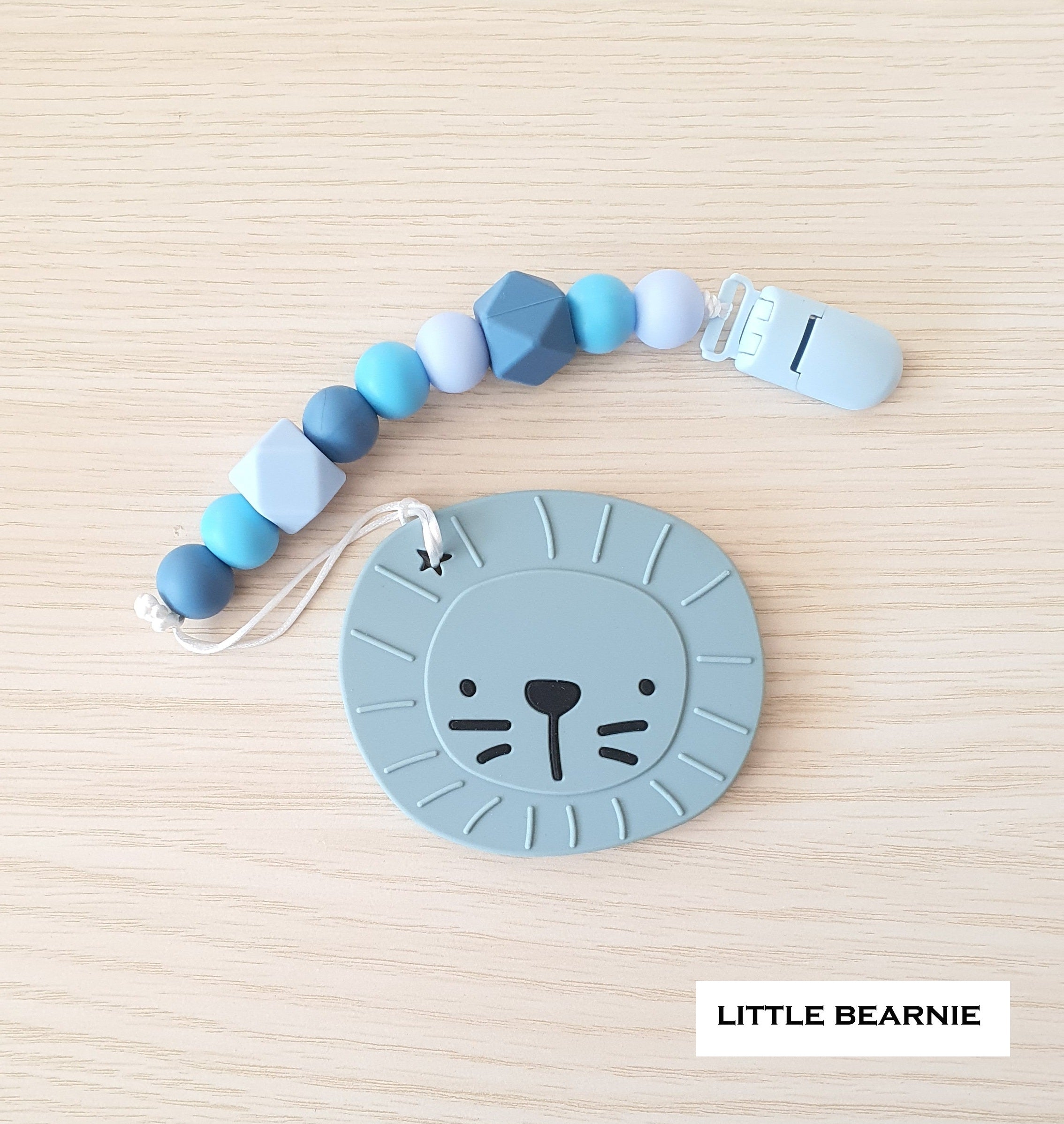 Modern Baby Teether Clip Set - Lion (Blue) | Little Bearnie