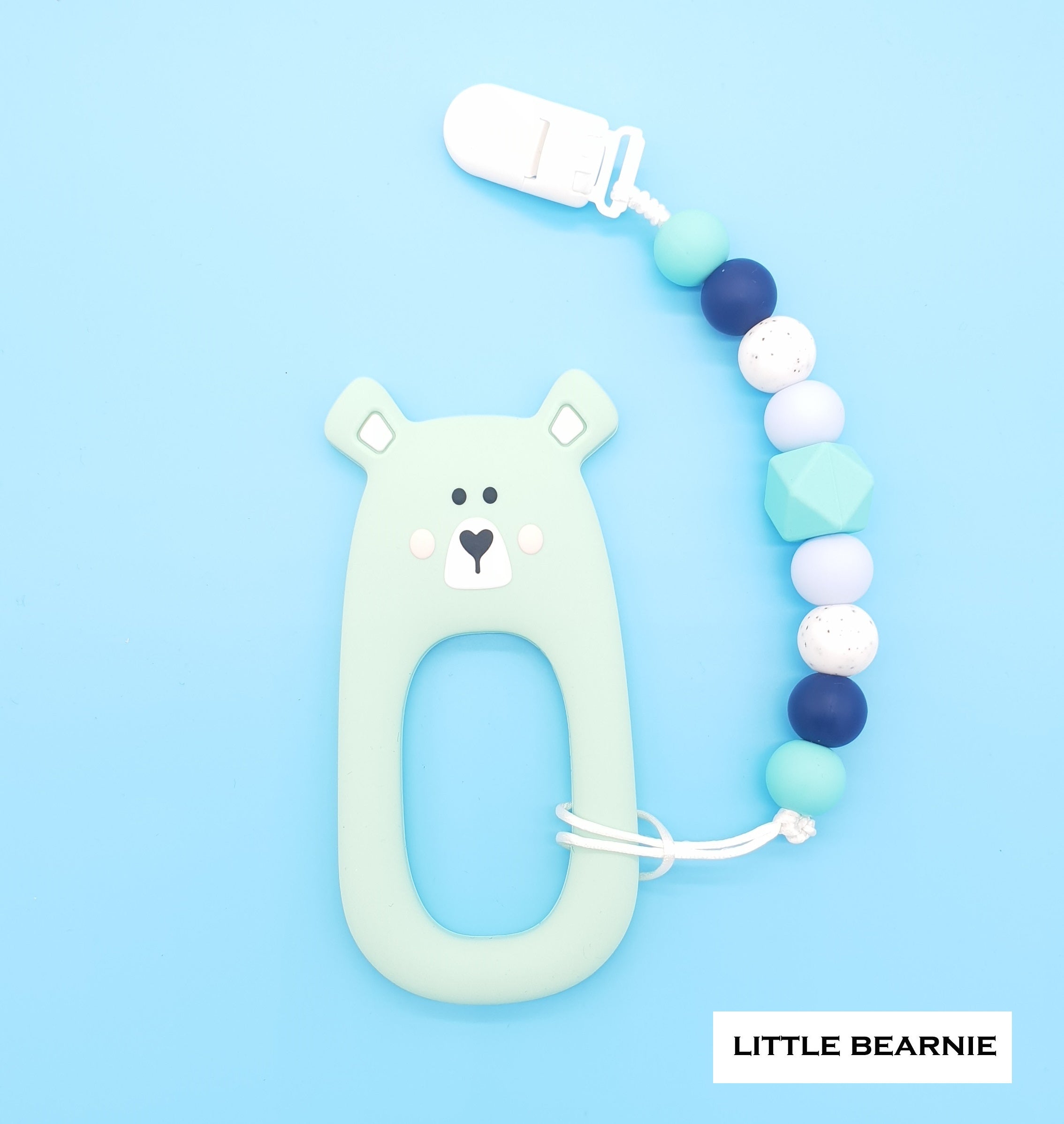 Modern Baby Teether Clip Set - Shy Bear (Mint) | Little Bearnie