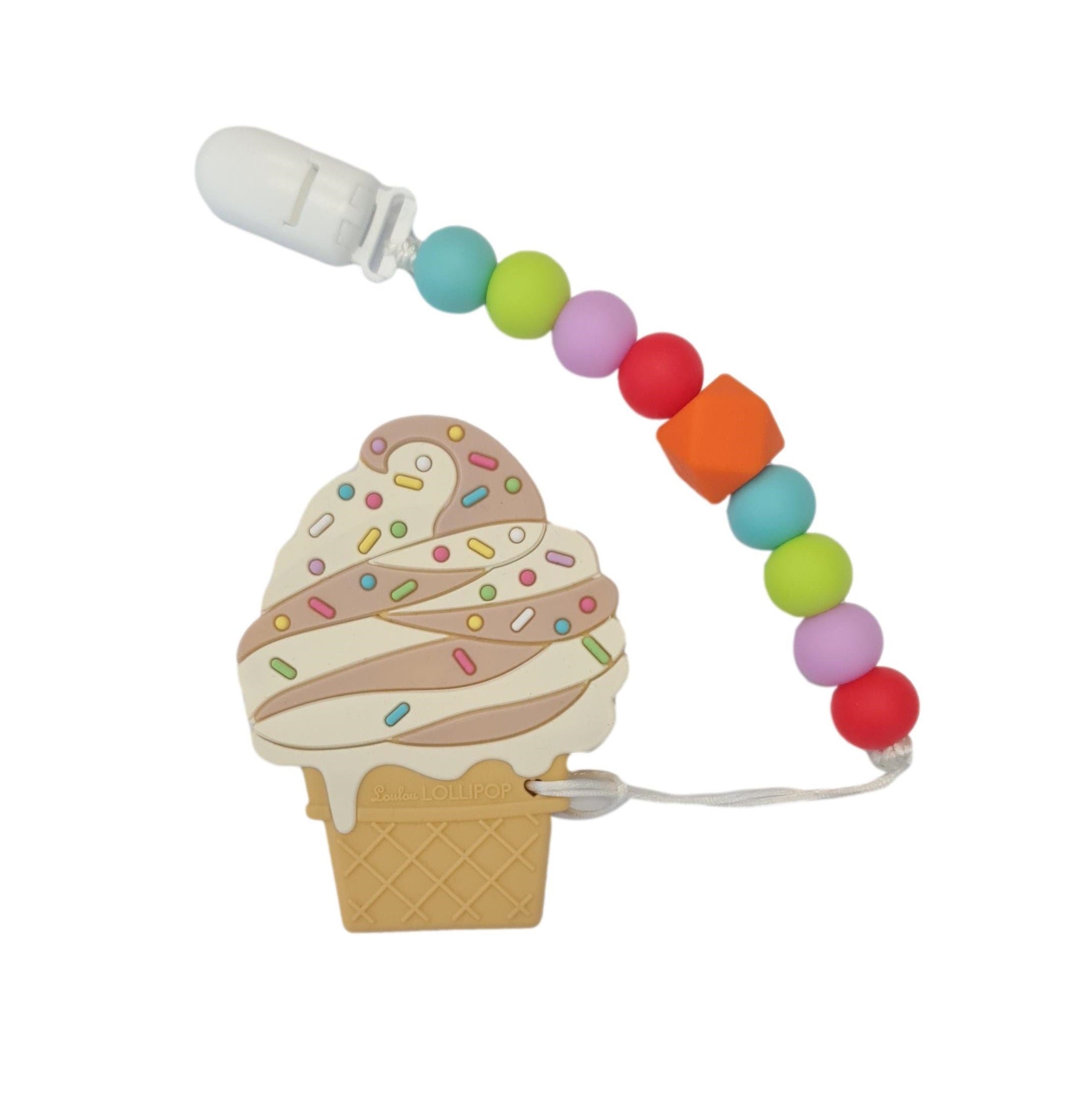 Modern Baby Teether Clip Set - Choco Swirl Icecream Design | Little Bearnie